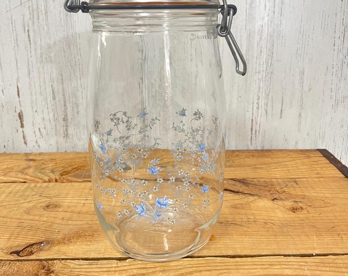 Vintage Arc France Glass Canister Jar Blue Flowers Replacement 1.5L - Etsy