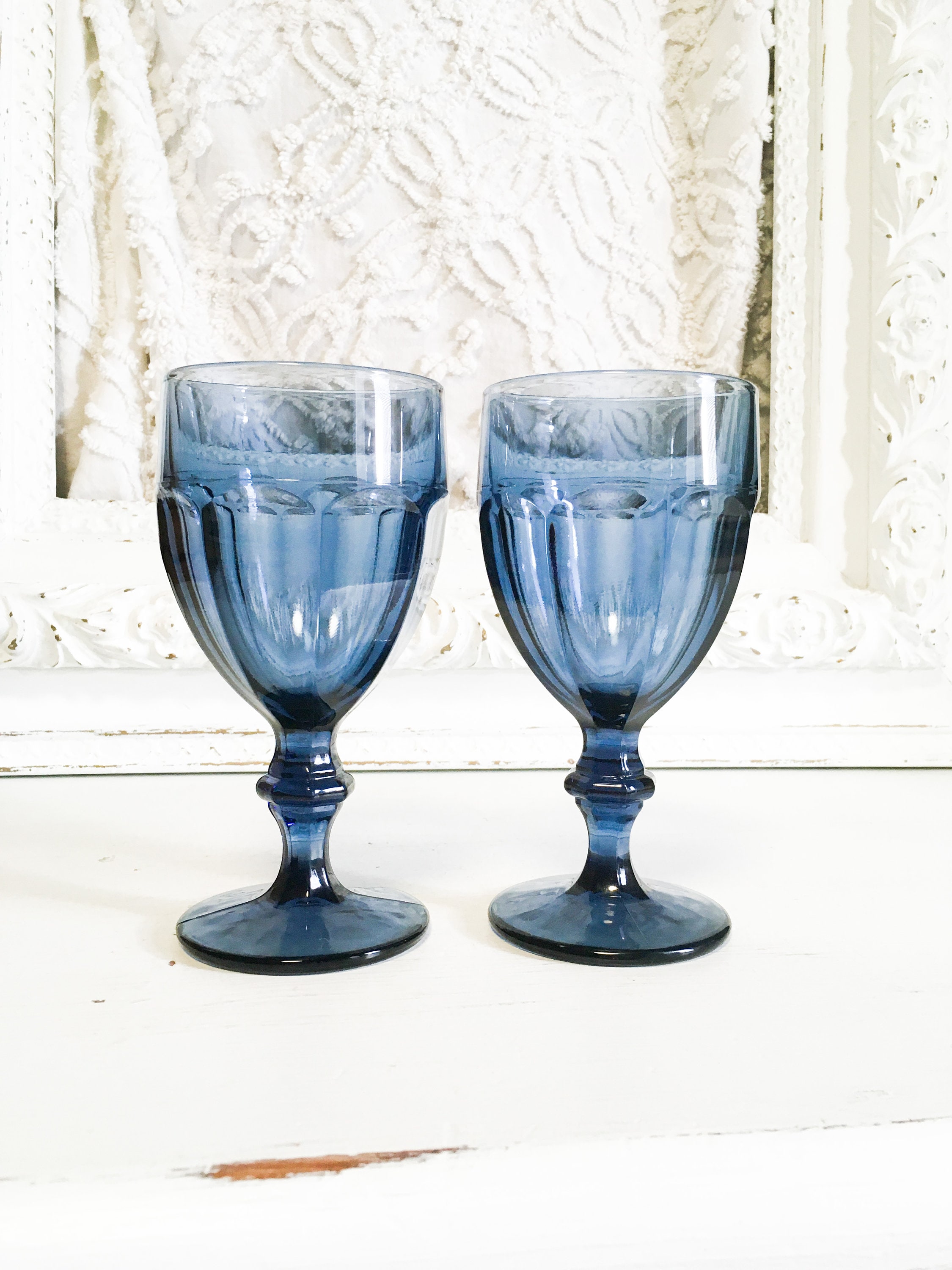 Vintage Glasses Blue Dura Tuff Stemware Water Goblets Decor Replacement ...