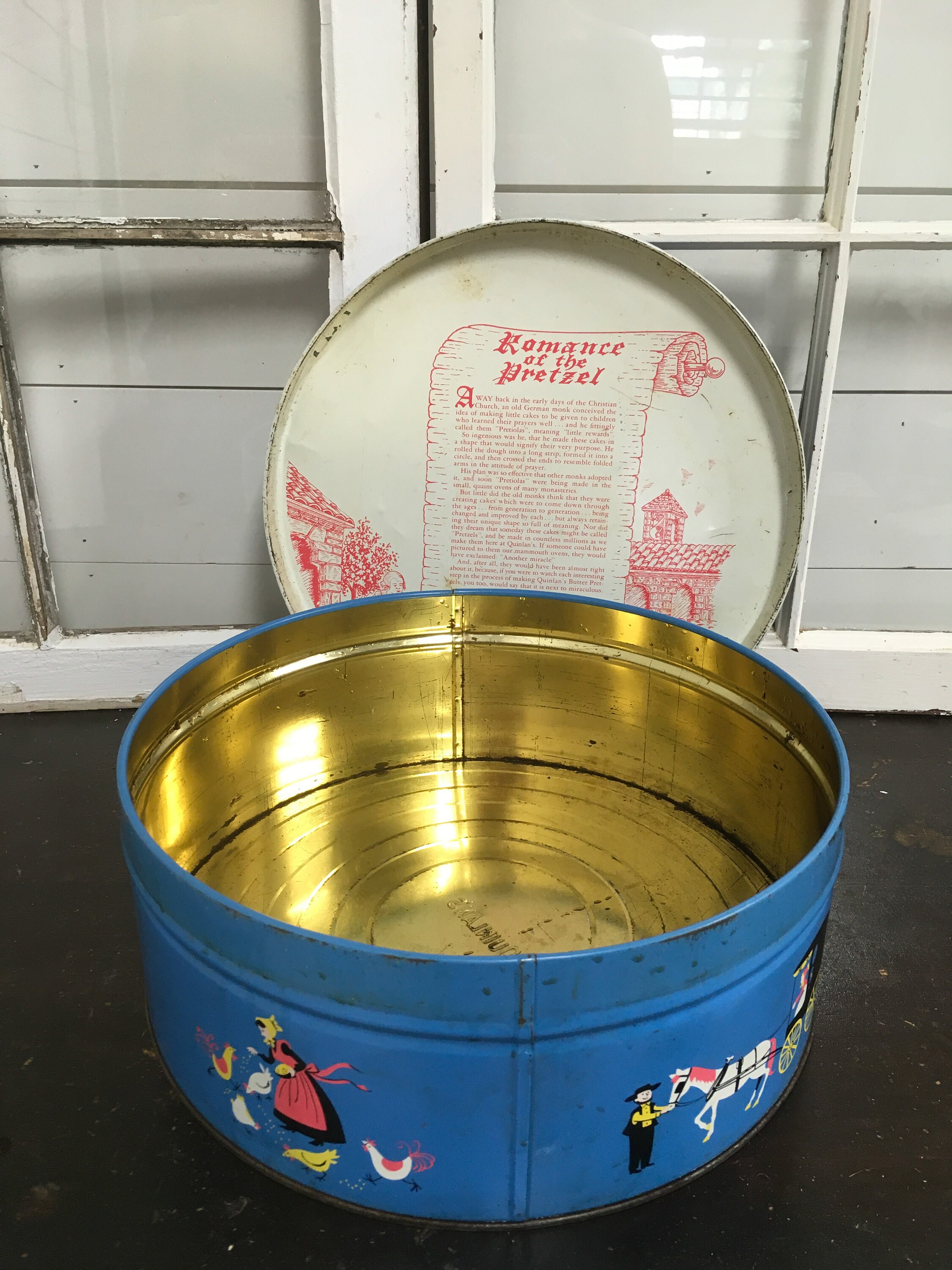 Vintage Tin Metal Container Dutch Amish Blue Retro Decor | Etsy