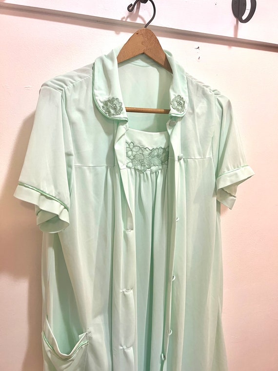 Vintage gown housecoat robe green retro mod gift - Gem