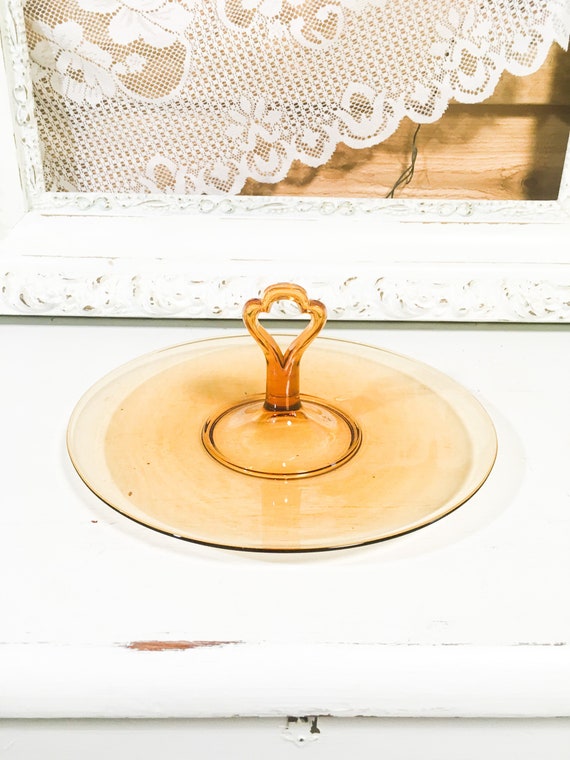 Vintage amber glass tidbit tray retro decor replacement | Etsy