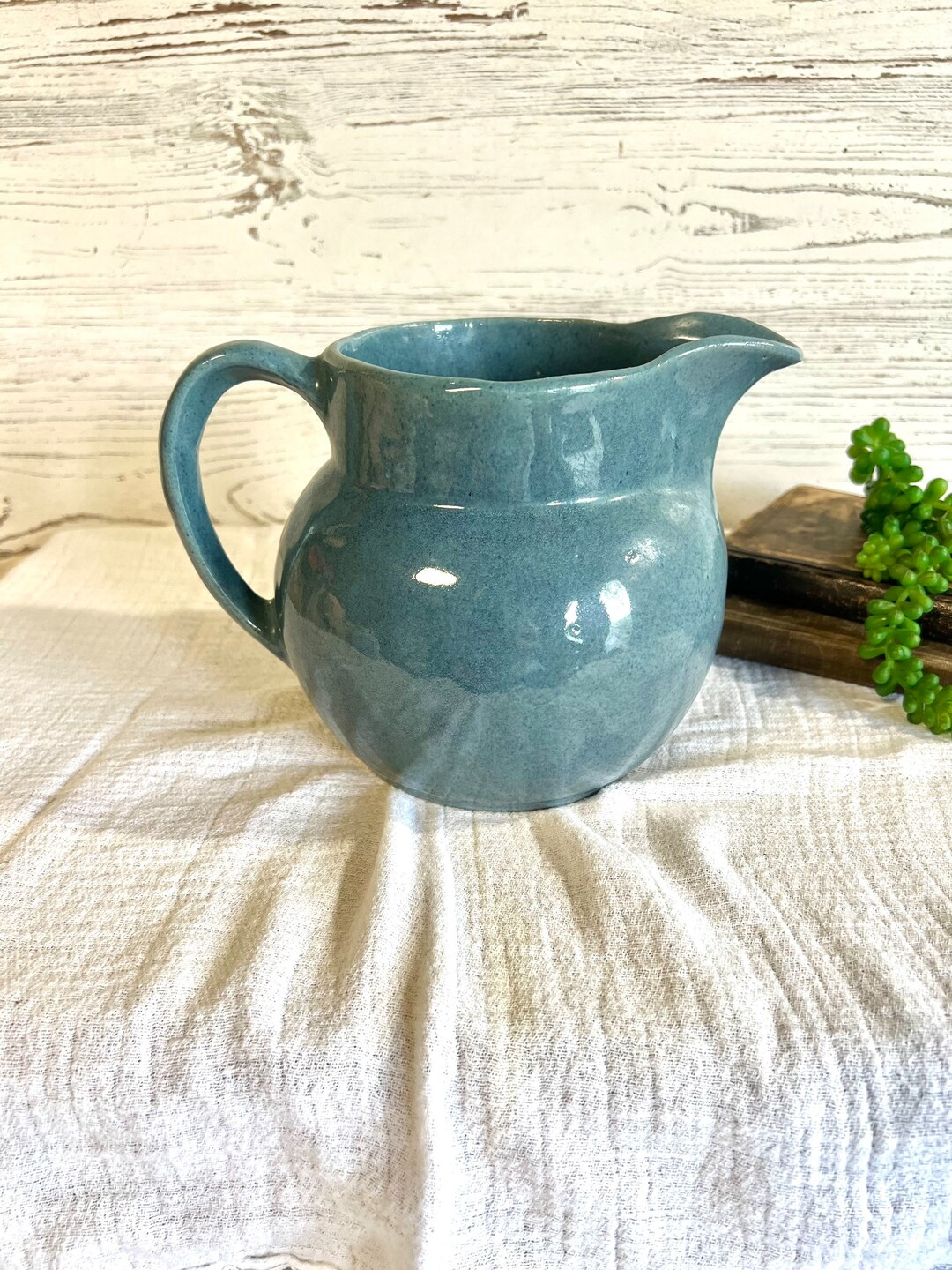 Vintage Bybee Pottery Pitcher Green Blue Decor - Etsy