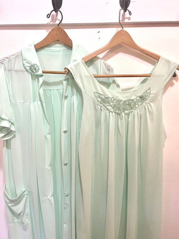 Vintage gown housecoat robe green retro mod gift - Gem