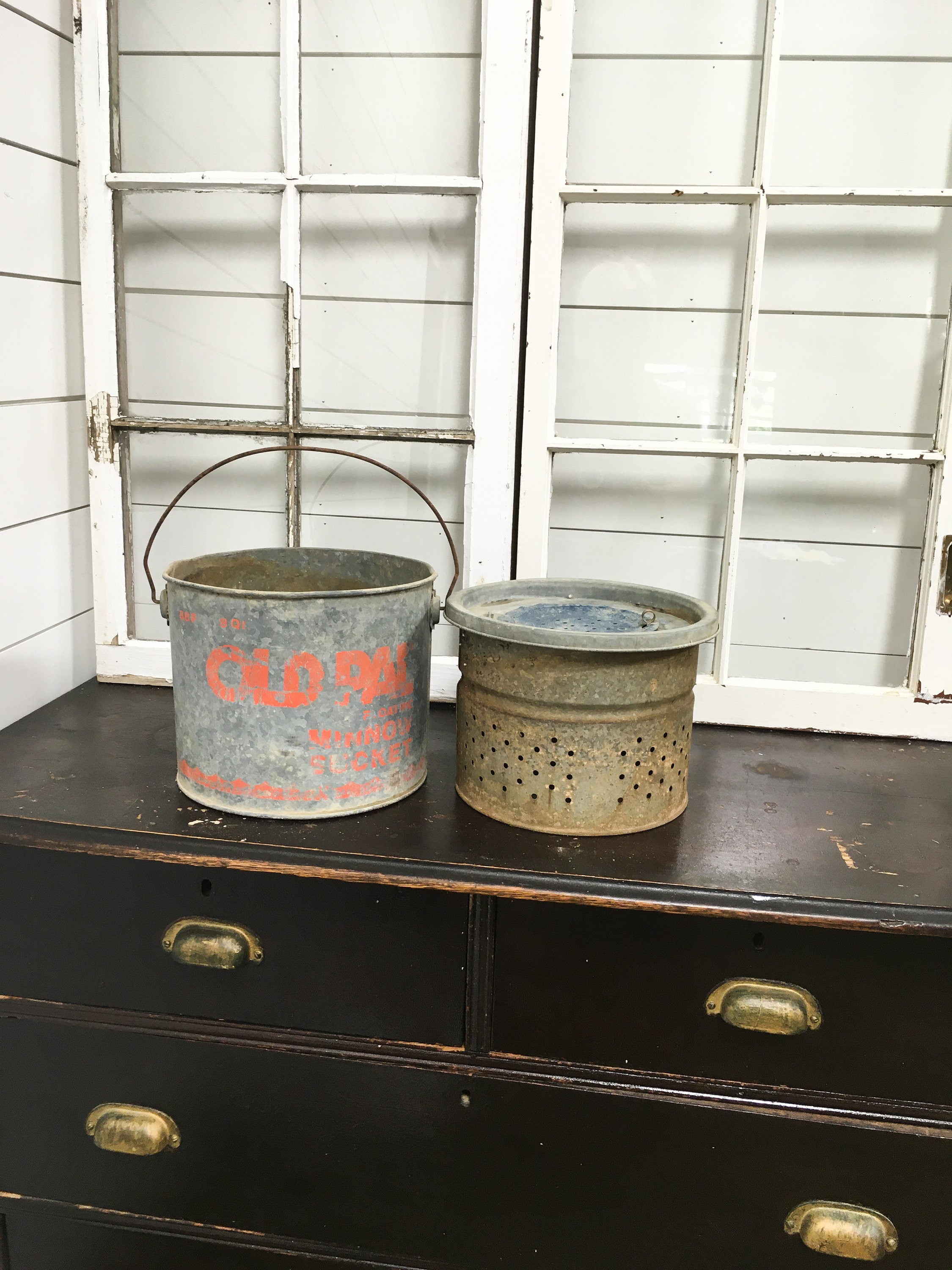 Vintage Minnow Bucket Old Pal Galvanized Bucket Fishing Camping Decor ...