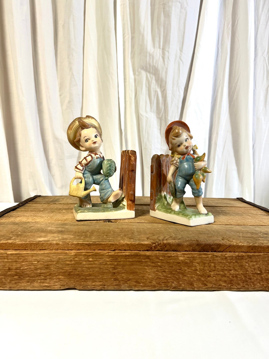 Vintage Bookends Japan Boy Girl Farming Gardening Decor Gift - Etsy