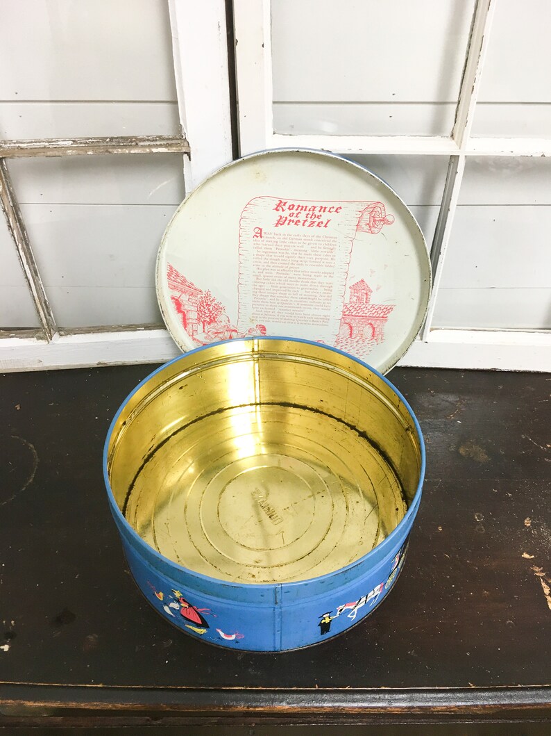 Vintage Tin Metal Container Dutch Amish Blue Retro Decor | Etsy