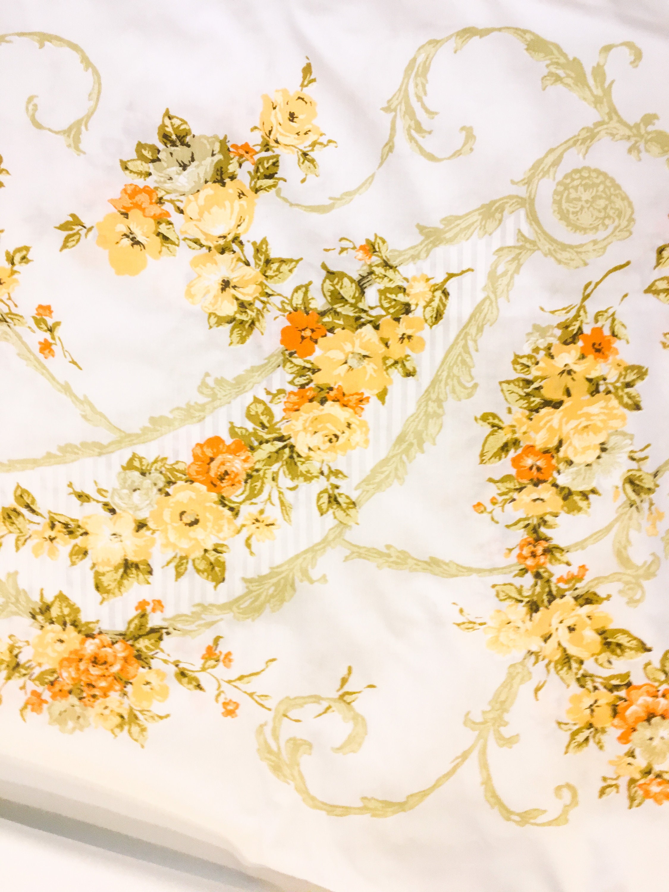 Vintage Sheet Flat Double Full Yellow Gold Flowers Bedding - Etsy