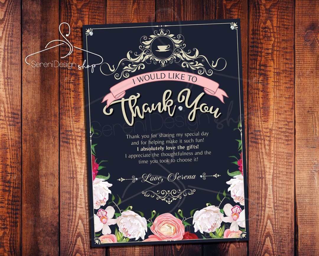 Bridal Shower Thank You Note, Bridal High Tea Themed Thank You Note ...