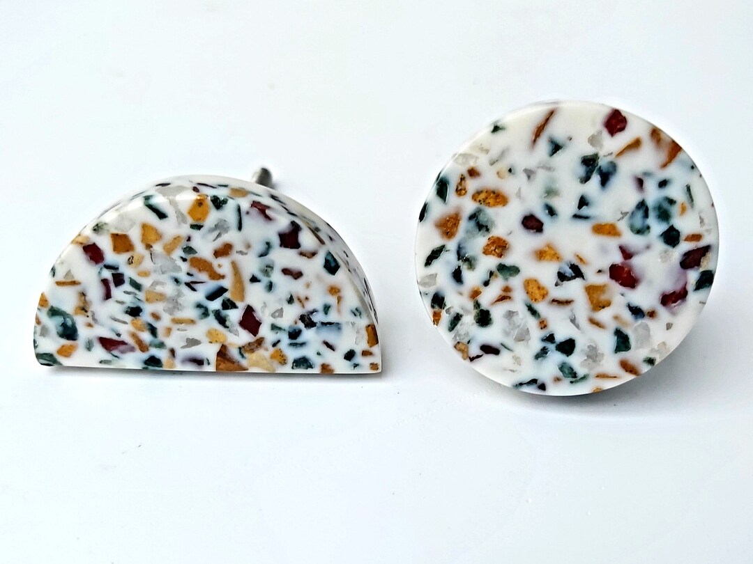 Terrazzo Stone Drawer Knobs Natural Stone Semi Circle Half Moon Knob Stone Cabinet Knobs ...