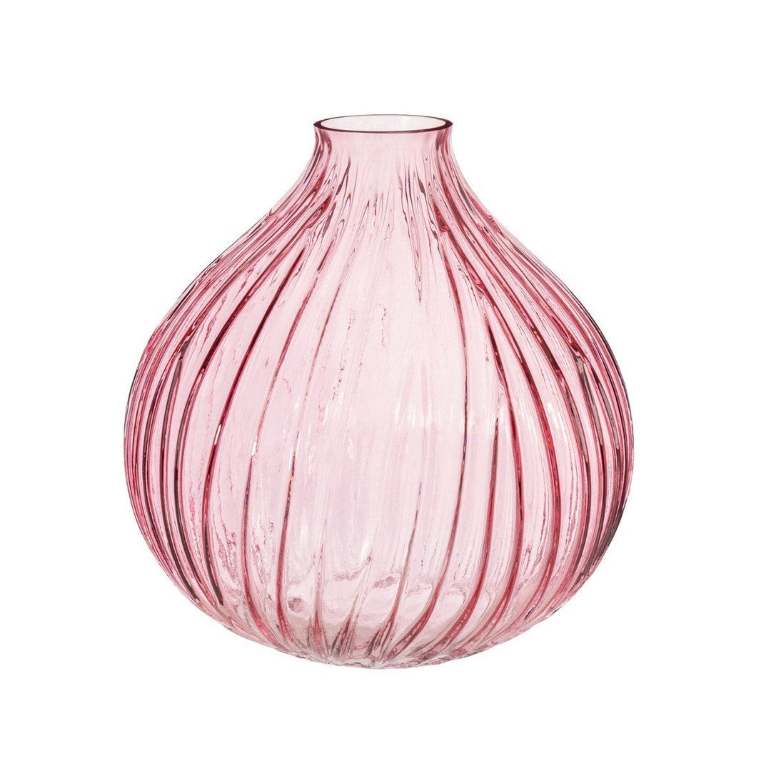 Round Fluted Glass Vase Pink, Mothers Day Gift, Wedding Table Decor - Etsy
