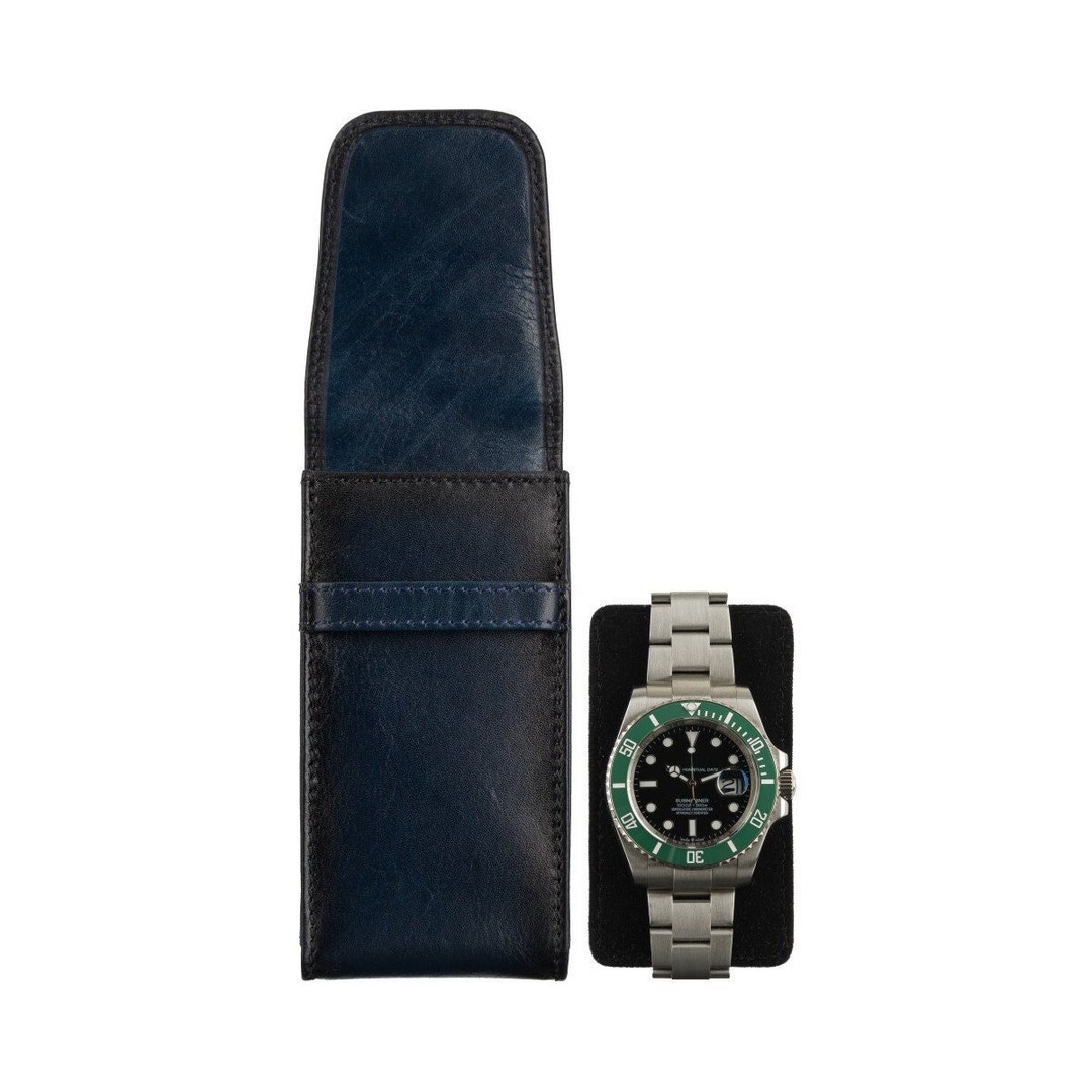 Burnished Blue Leather Single Watch Pouch - Handmade Travel Case - Etsy