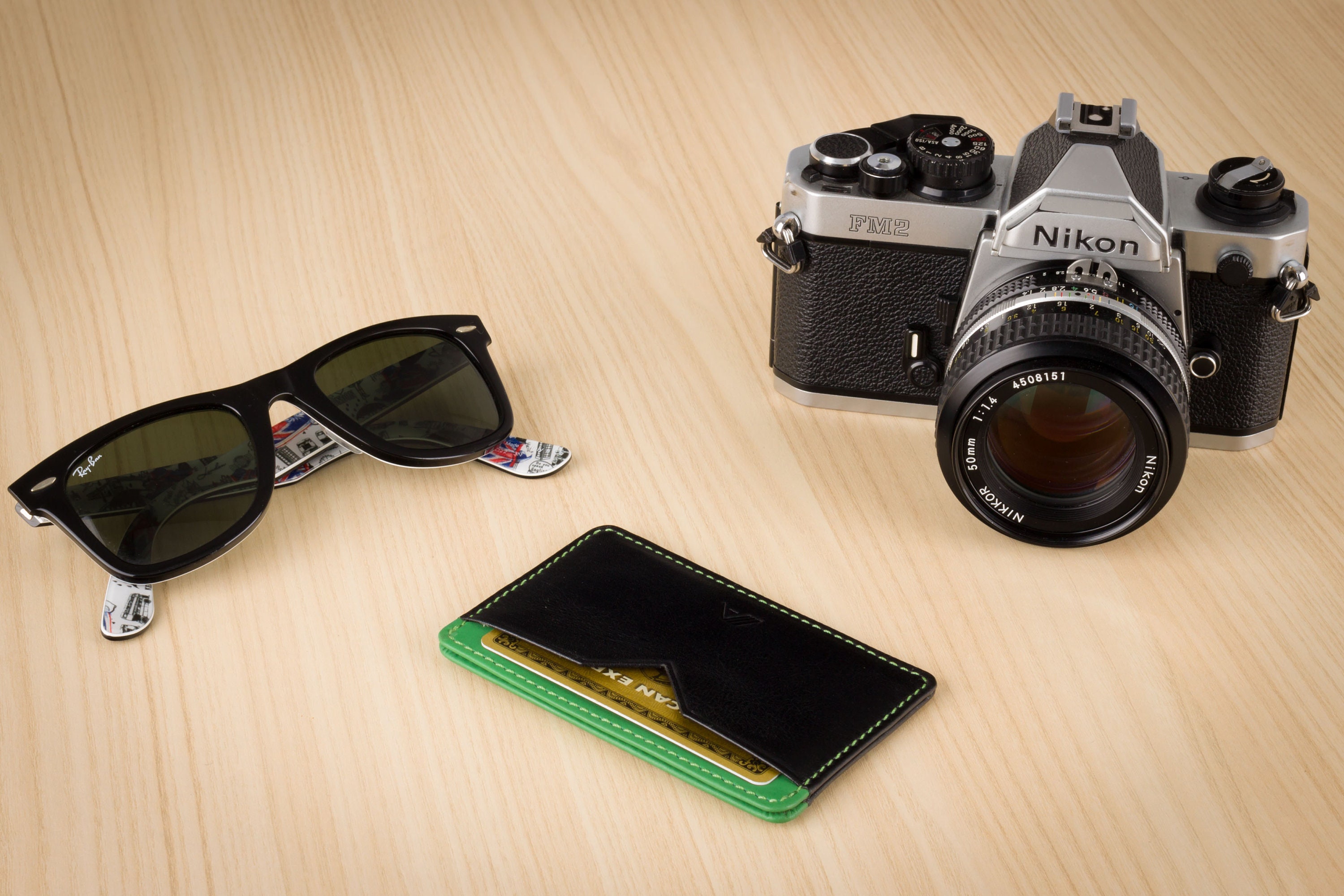 Card Holder With 2 Card Slots and Central Pocket Black and - Etsy