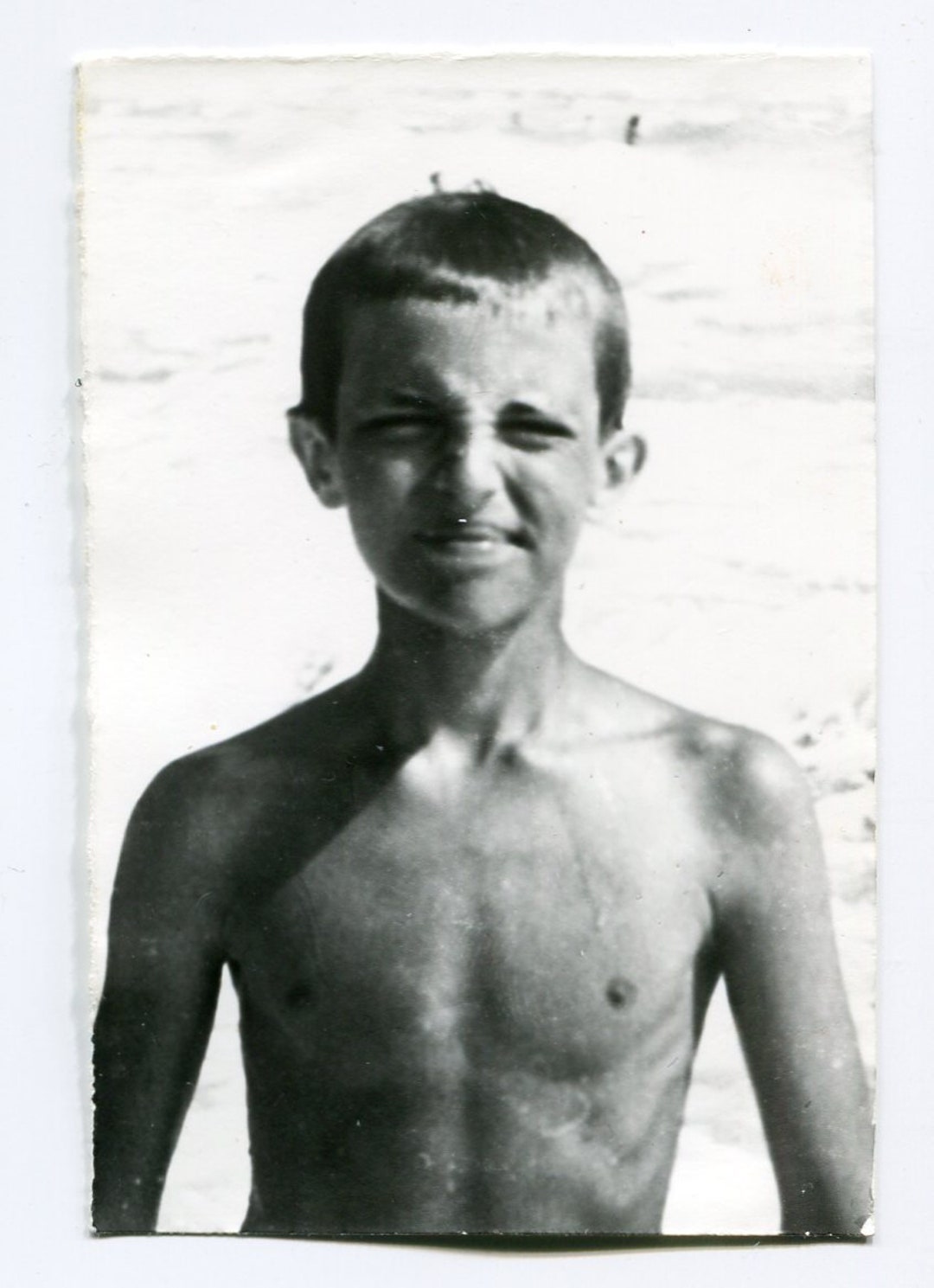 Handsome Boy Children on Beach Summer Holidays Snapshot Vintage Photo ...