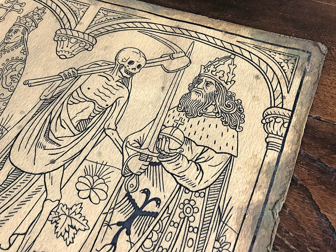 Danse Macabre Original Drawing on Aged Paper Memento Mori Dance of ...