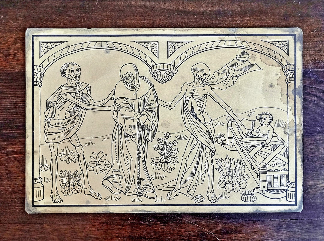 Danse Macabre Original Drawing on Aged Paper Memento Mori Dance of ...