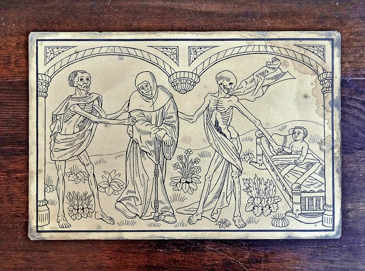 Danse Macabre Original Drawing on Aged Paper Memento Mori - Etsy