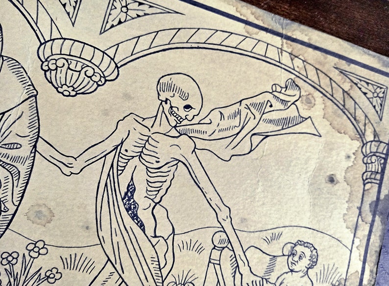 Danse Macabre Original Drawing on Aged Paper Memento Mori - Etsy