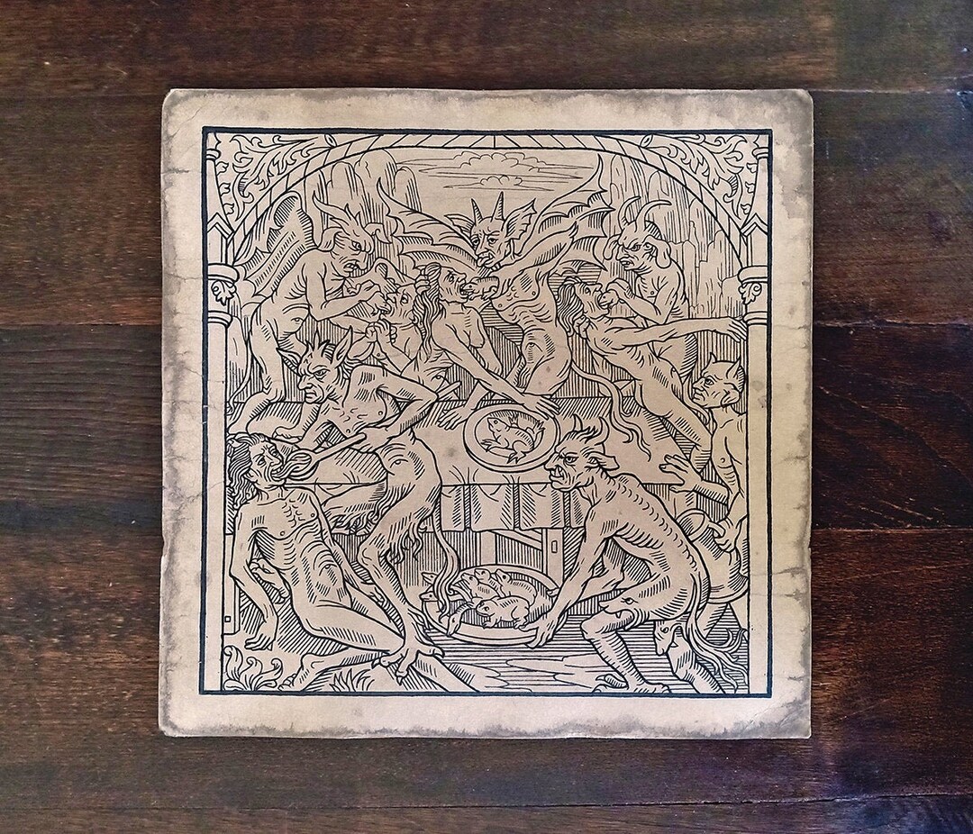 Hell Hand-drawn on Aged Paper Medieval Illustration Demons Dark Art - Etsy