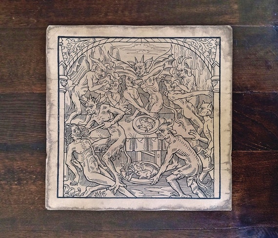 Hell Hand-drawn on Aged Paper Medieval Illustration Demons | Etsy