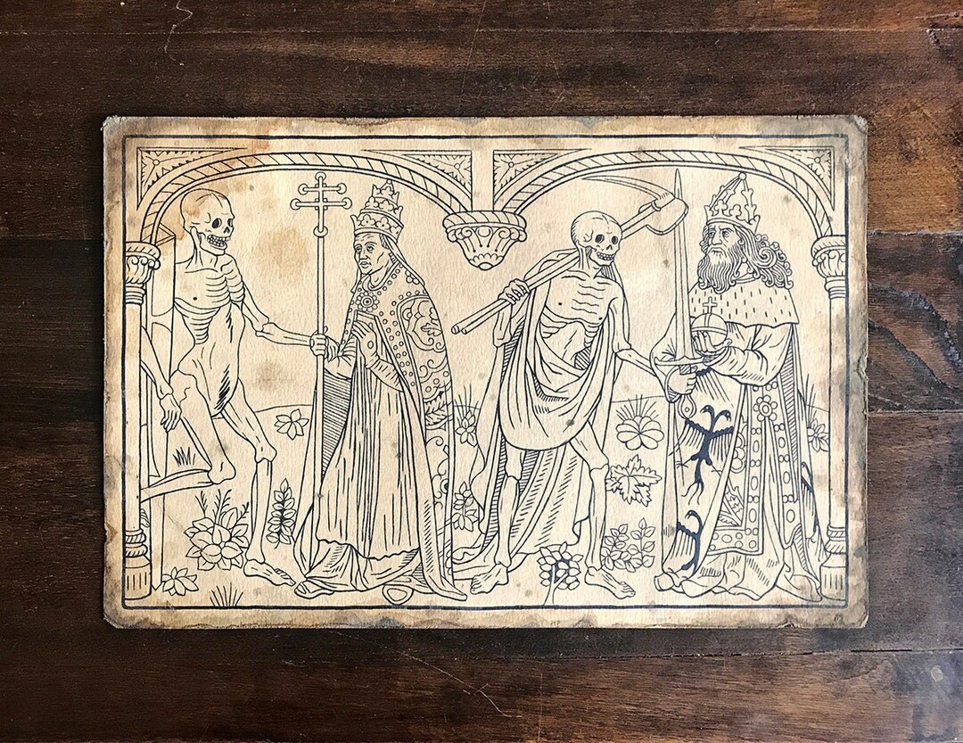 Danse Macabre Original Drawing on Aged Paper Memento Mori Dance of ...