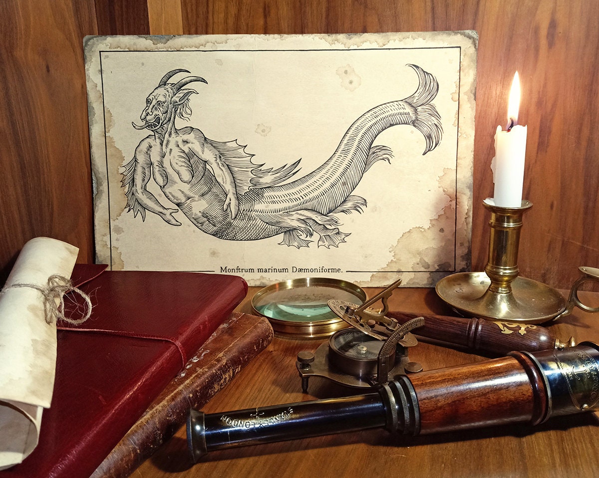 Sea Monster Hand-drawn Illustration on Aged Paper Monstrorum - Etsy