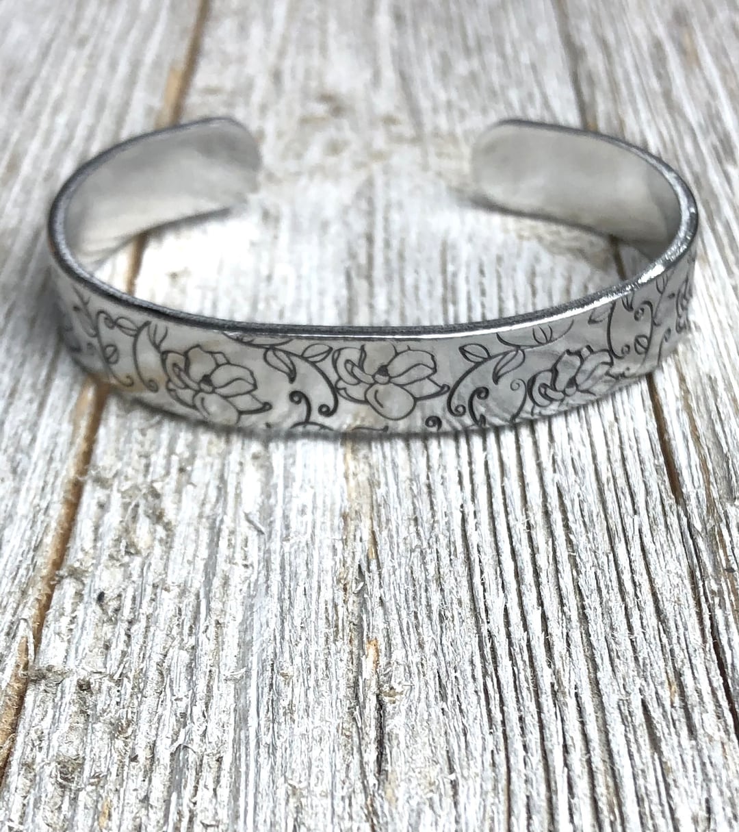 Magnolia Flower Bracelet-aluminum Cuff - Etsy
