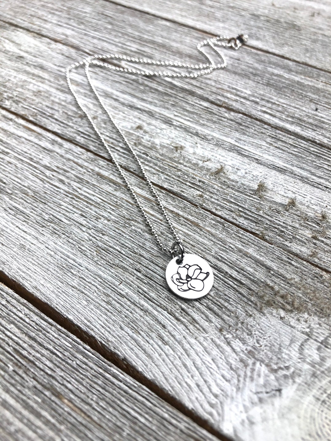 Magnolia Necklace- Flower Necklace- 1/2" Handstamped Necklace-gift - Etsy