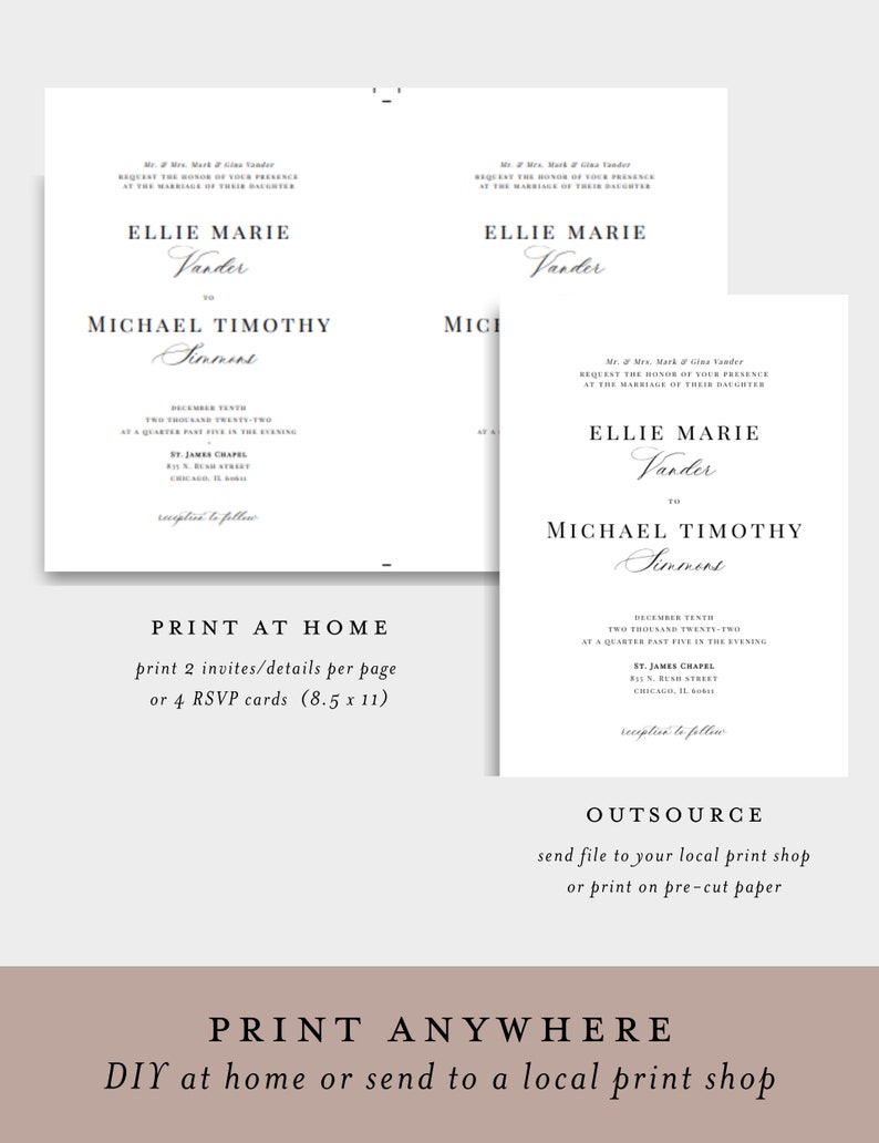 Modern Traditional Wedding Invitation Set | Instant Download Invitation ...