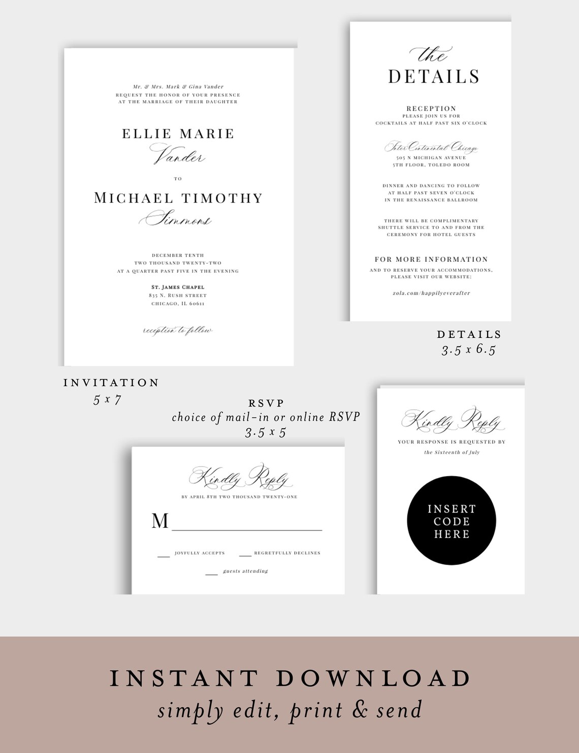 Modern Traditional Wedding Invitation Set | Instant Download Invitation ...