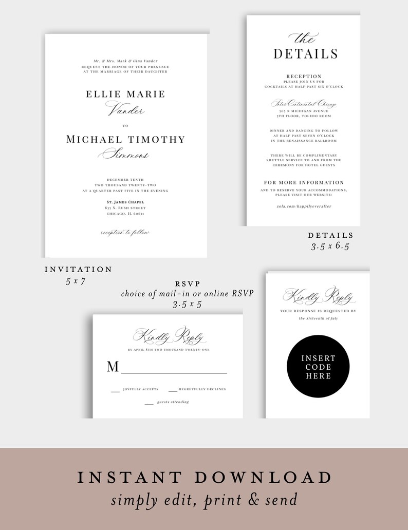 Modern Traditional Wedding Invitation Set | Instant Download Invitation ...