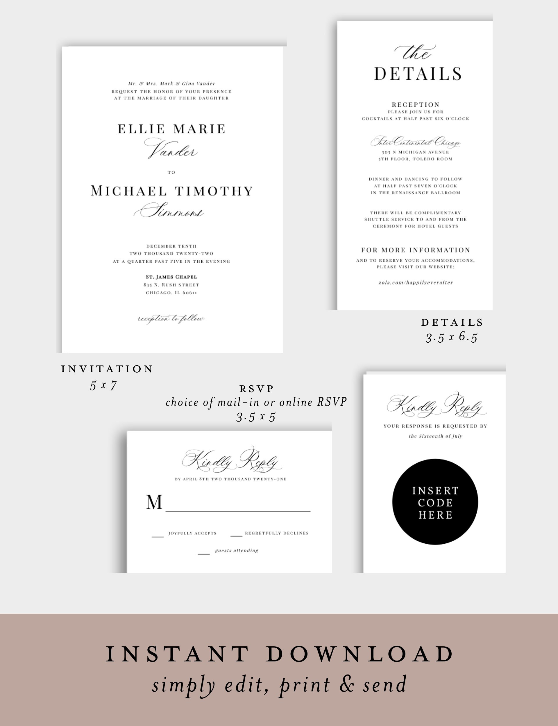 Modern Traditional Wedding Invitation Set | Instant Download Invitation ...