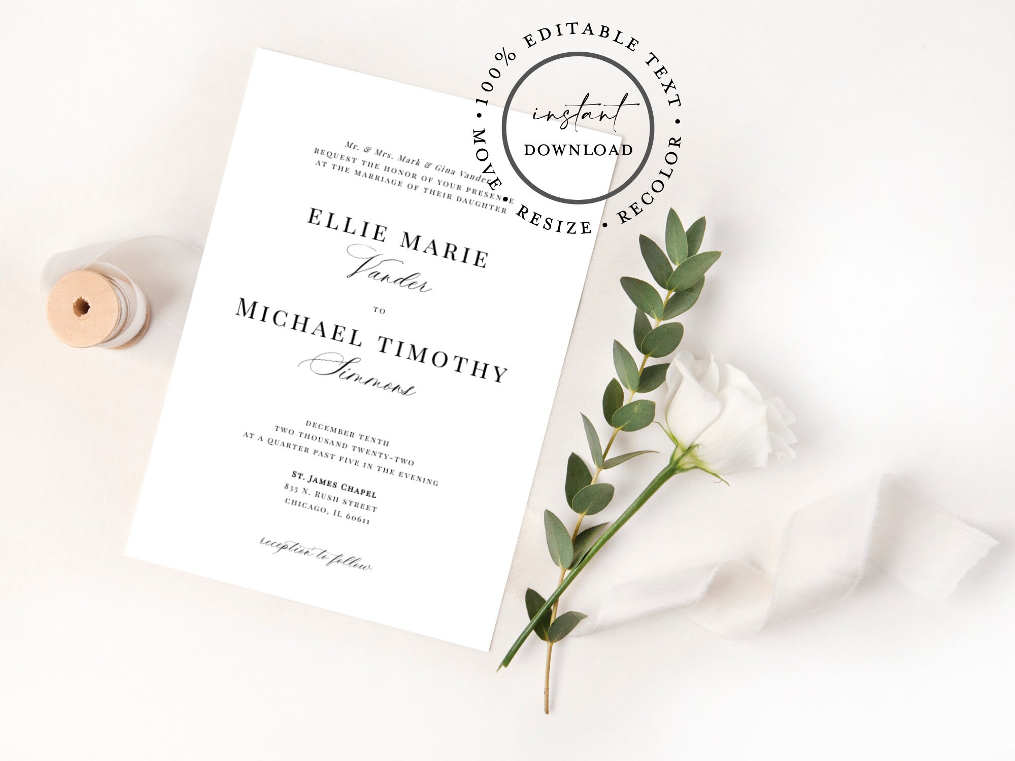 Modern Traditional Wedding Invitation Set | Instant Download Invitation ...