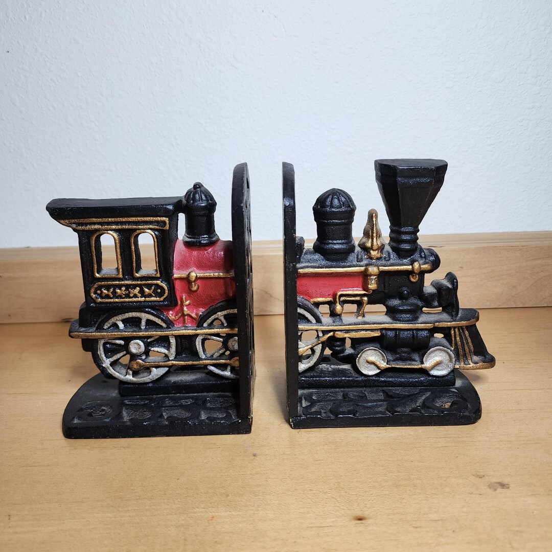 Vintage Cast Iron Bookends Train Railroad - Etsy