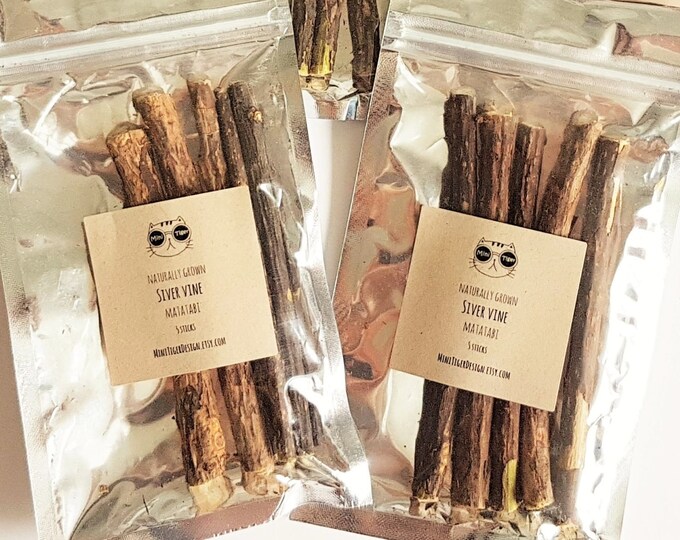 Natural Silvervine Matatabi Chew Sticks set of 5 Sticks Cat Nip Treats ...