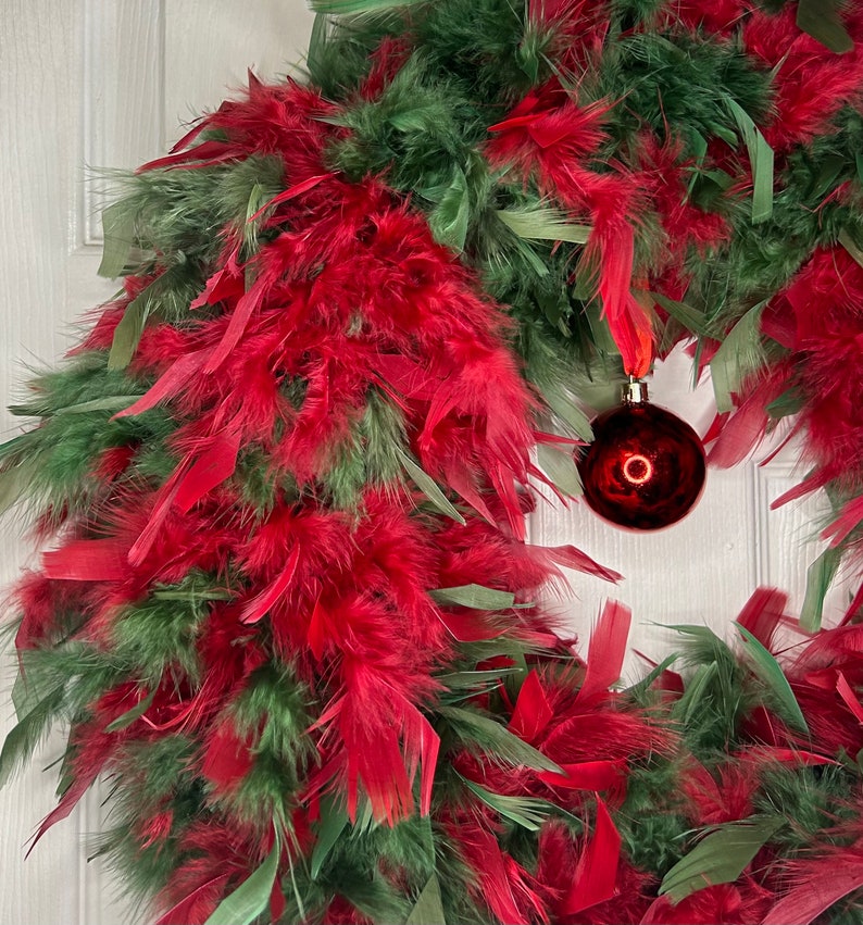 Pine and Red Feather Wreath - Etsy
