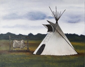 PRINT Shoshone Native American Summer Camp, Mountain River Landscape ...