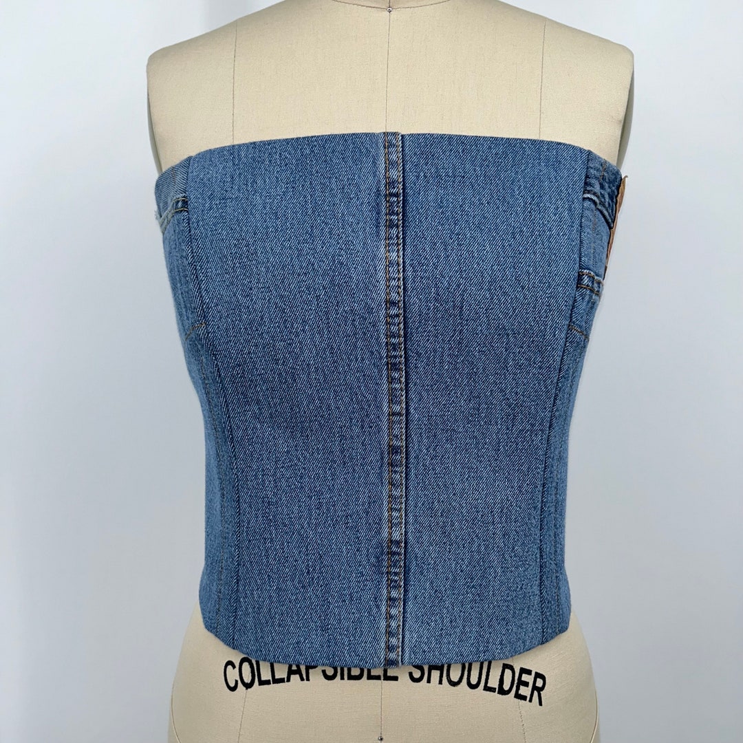Reworked Levi's Patchwork Denim Corset Size Large Light / Medium Wash ...
