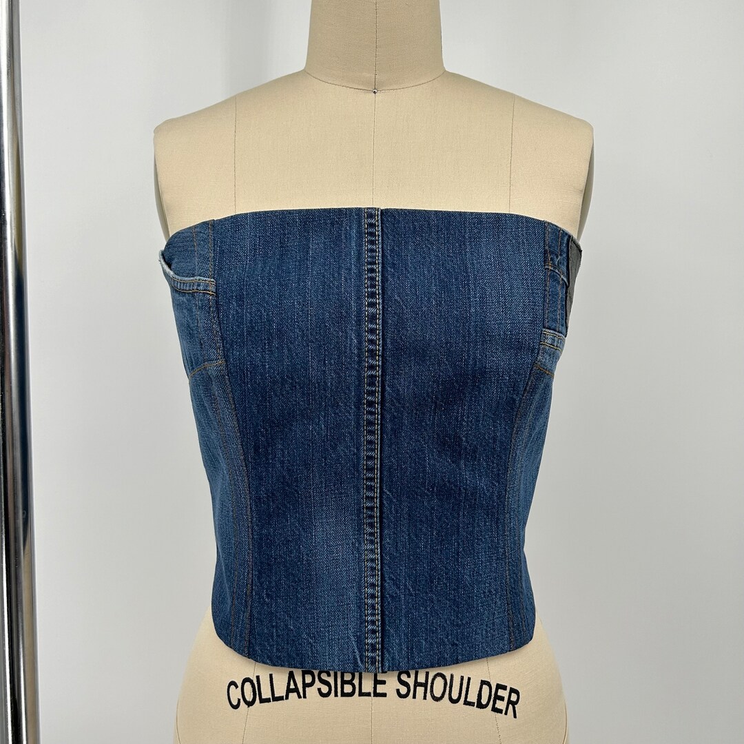 Reworked Levi's Patchwork Denim Corset Size Medium - Medium / Dark Wash ...