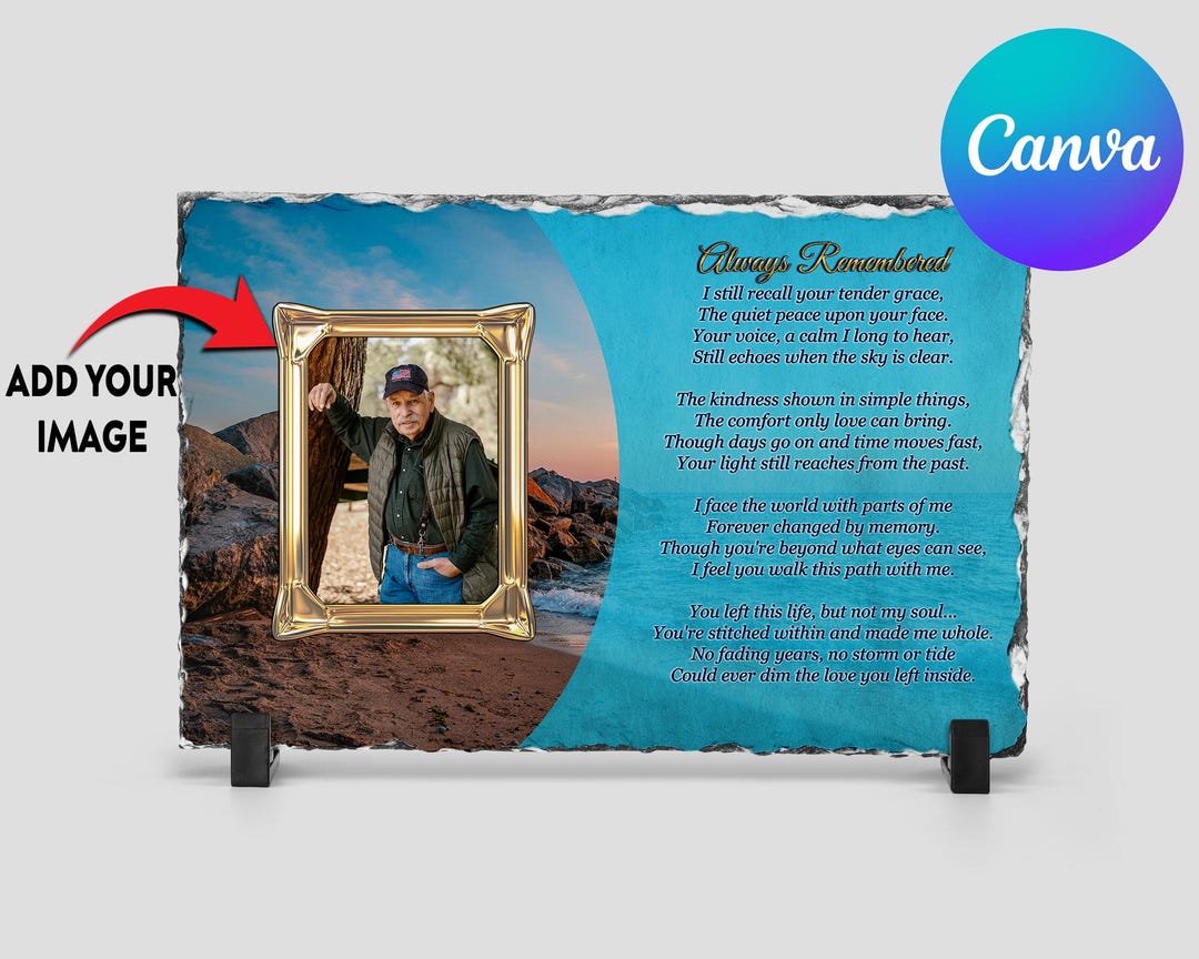 Custom Memorial Slate Template Canva | Add Your Photo | Instant Digital ...