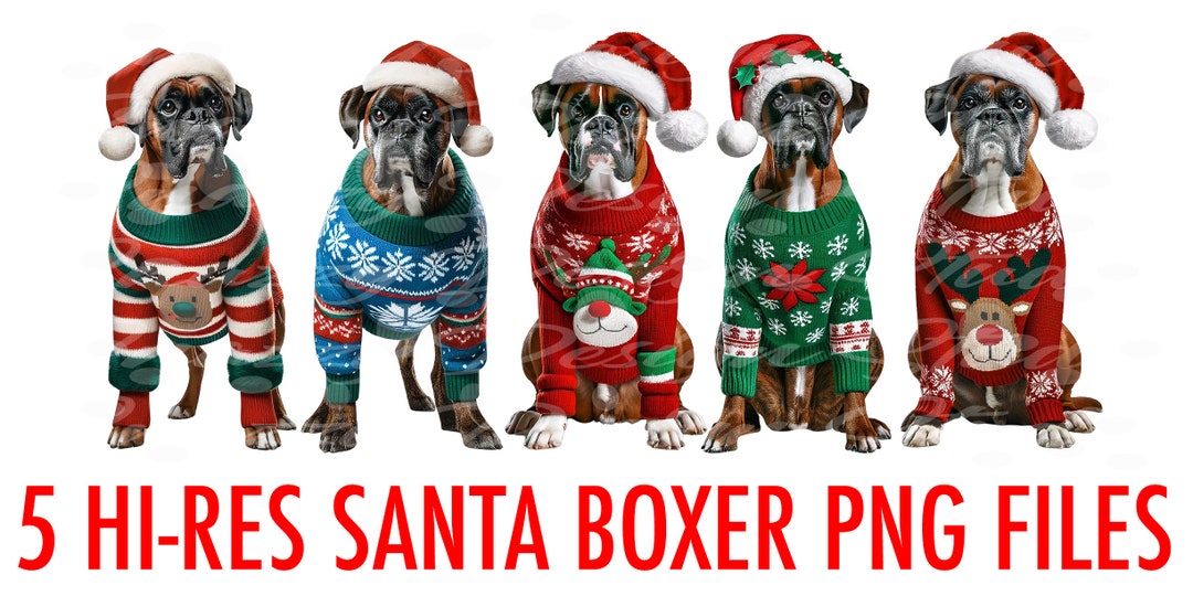 Christmas Santa Boxer Png Graphics, Boxer Clipart, Set of 5 ...