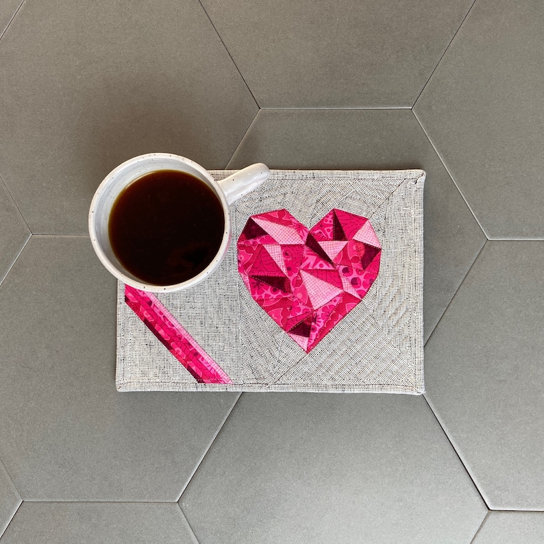 Heart Glass Foundation Paper Pieced Mug Rug Pattern - Etsy