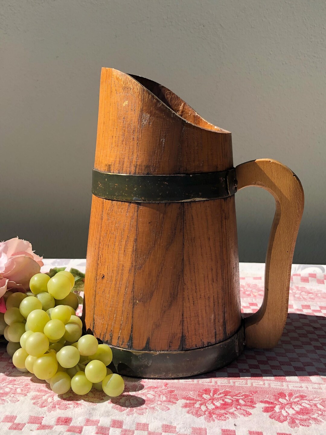 Quirky French Antique Tall Hand Made Wooden Jug / Folk Art / Primitive ...