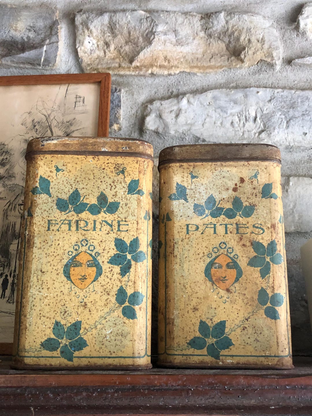 Two French Vintage 1900s Tin Canisters / Lovely Cronky Old Tins ...