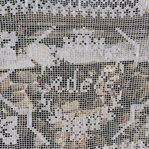 French Vintage White Embroidered on Filet Net Window Panel / Unique ...