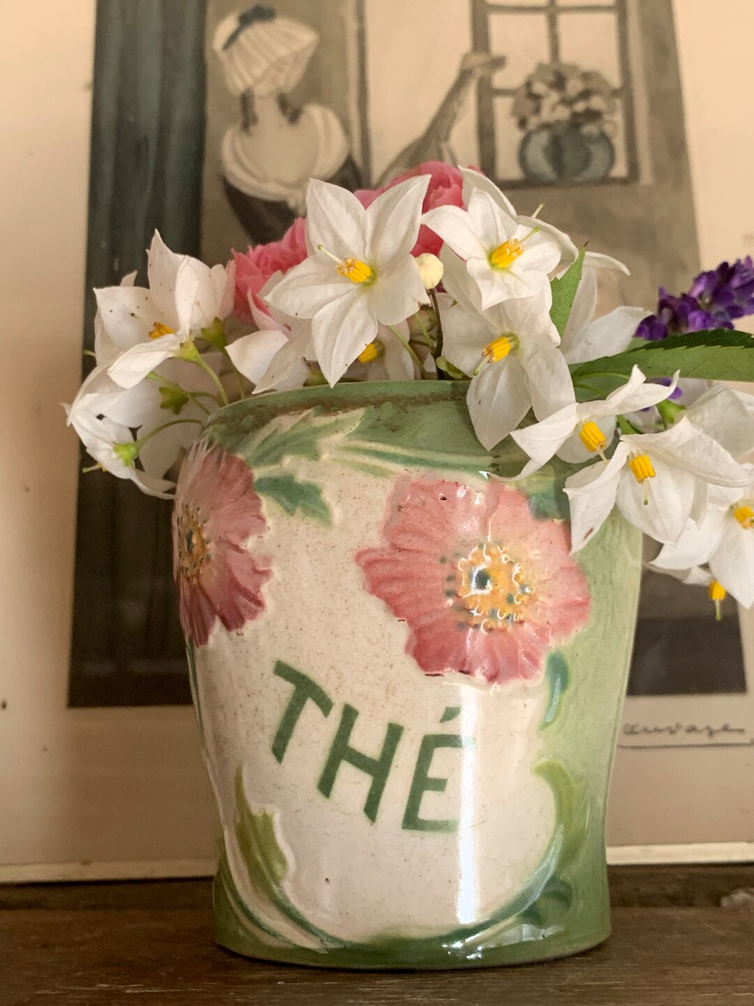 Small French Antique Majolica Lidless thé Canister - Etsy