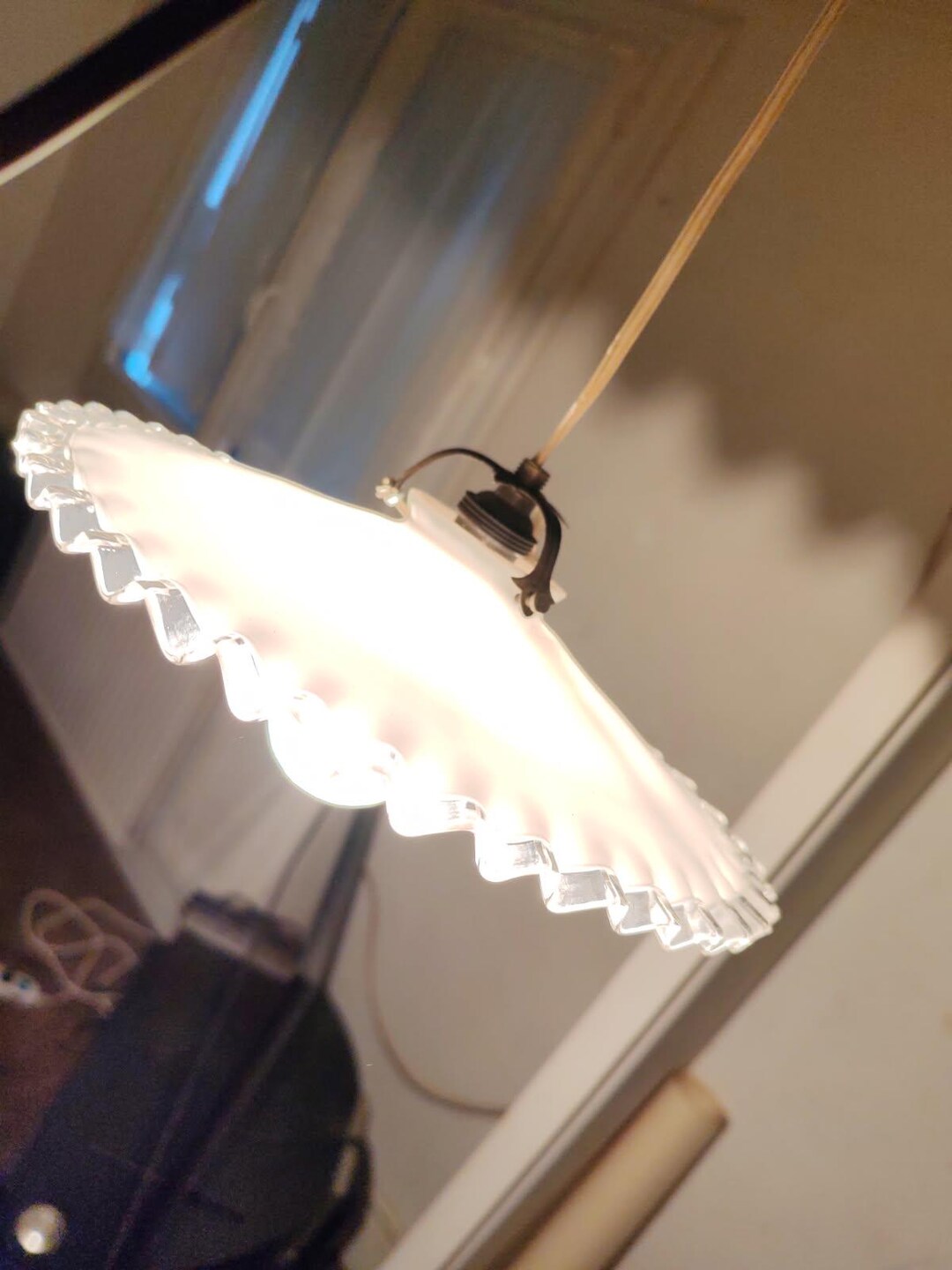 French Vintage White Opaline Glass "frill" Light Shade / Charming ...