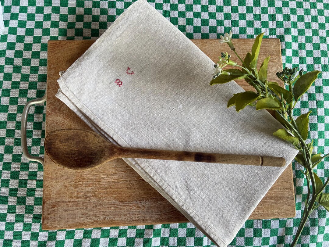 Large French Antique Rustic Linen Torchon / Initialled "bc" by Hand in ...