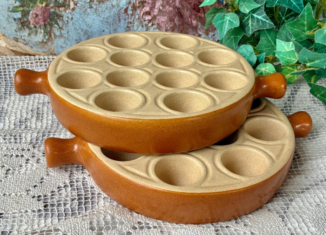 Two French Vintage Emile Henry Glazed Ceramic Escargot/snail Individual ...