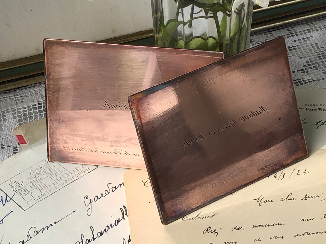 Two French Antique Copper Calling Card Engraving Plate / Carte De ...