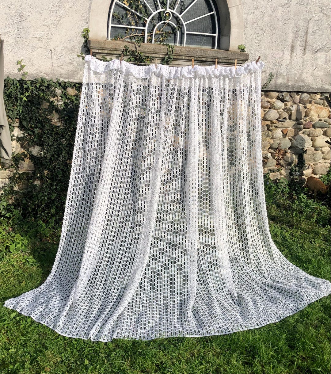 French Vintage 1970s Retro White "woolly" Net Curtain / Gorgeous ...